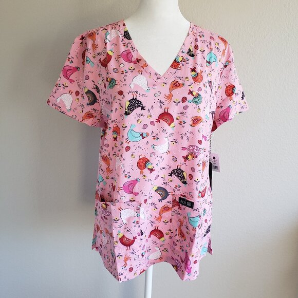 koi | Tops | Koi Scrubs Vneck Pink Print Scrub Top Easter Hen House ...